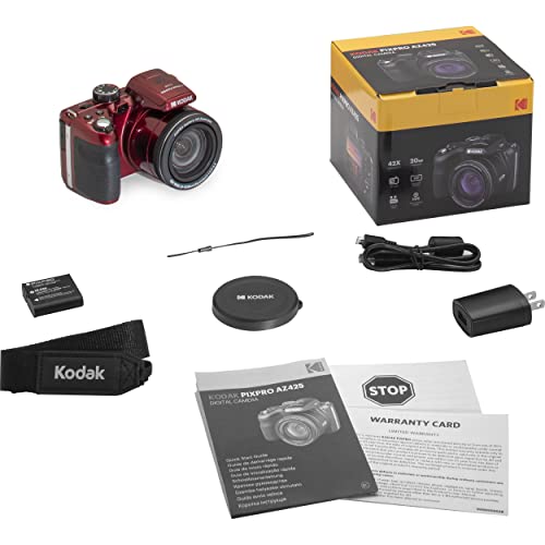 Kodak PIXPRO AZ425 Digital Camera + Camera Case + 128GB Memory Card (Red)