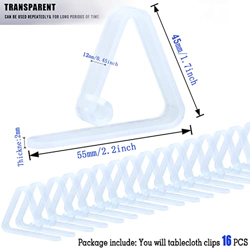 Kitnish 16PCS Clear Plastic Tablecloth Clips,Transparent Clear Tablecloth Clips, Plastic Table Cloth Hold Down Clips Table Cloth Holder for Meeting Party Indoor Outdoor Events