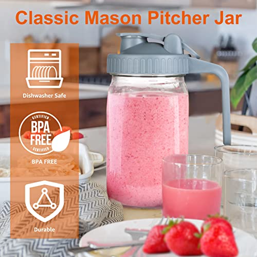 Mason Jar Pour Spout Lid - 32oz Airtight Glass Pitcher with Lid Food Grade and Safe, 1 Quart Sturdy Wide Mouth Sun Tea Jar also Nice for Breastmilk, Cold Brew Coffee, Iced Tea, Fruit Tea