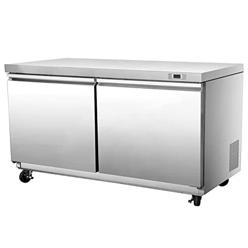 DUURA DUR60 Commercial Undercounter Refrigerator with 2 Self Closing Stainless Steel Doors Swivel Casters and Heavy Duty Epoxy Coated Wire Shelf, 14.1-Cu.Ft, Metallic