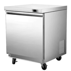 DUURA DUF29 Commercial Undercounter Freezer with Single Stainless Steel Door Swivel Casters and Epoxy Coated Wire Shelf, 6.7-Cu.Ft, Metallic