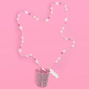 xo, fetti shot glass bride beaded necklace - 2 oz | bachelorette party decorations, rhinestone bride party favors, cute bridesmaid gift