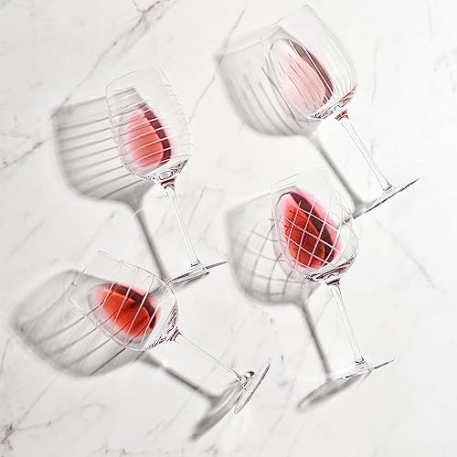 Wine Glasses Set of 4-16oz. Clear Etched Red and White Unique Long Stem Wine Glass Cups for Alcohol Party, Wedding, Home