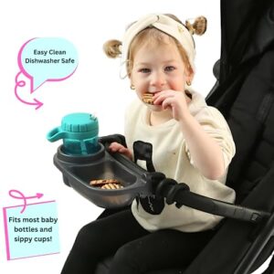 Universal Stroller Snack Tray | Silicone Flexible Arms Grip Stroller Bar and Stays in Place | Stroller Tray Attachment with Cup Holder for Sippy Cup Baby Bottle, Snacks | Stroller Accessories Swanoo