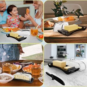 PAIKIUU Butter Dish with Lid and Knife - BPA-Free Plastic Butter Container for Countertop - Easy Grip Handles -Dishwasher, and Freezer Safe - Perfect for East and West Coast Butter - Black