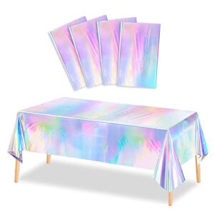 4 pack iridescence plastic tablecloths shiny disposable laser table covers 54" x 108" sequin holographic foil tablecloths for birthday, wedding, party, picnic, buffet, christmas decorations