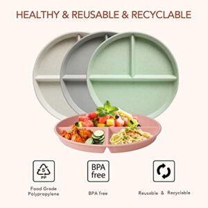 greenandlife 9 Inch (4PCS) Unbreakable Divided Plates for Kids Adults, Dishwasher & Microwave Safe Compartment Plates, Lightweight Reusable Plastic Portion Control Plates, BPA Free and Healthy