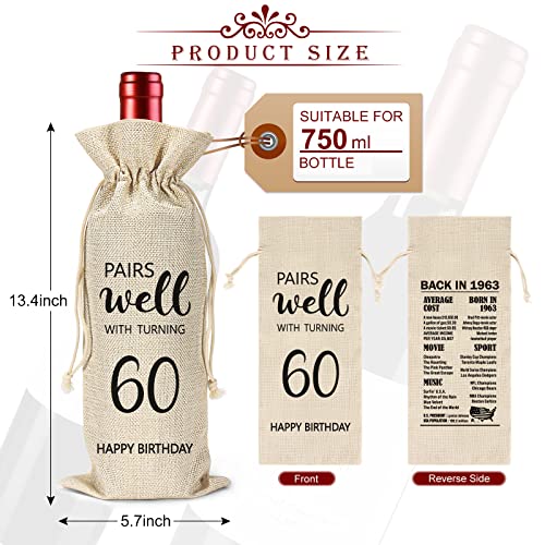 YUEYUQIU 60th Birthday Gifts for Women Men 60 Years Old Birthday Gifts, Back in 1963 Old Time Information, Funny 60th Birthday Present, Sixty Birthday Milestone Gifts Wine Bags Glass