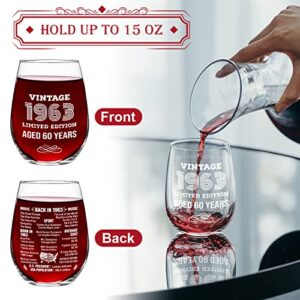 YUEYUQIU 60th Birthday Gifts for Women Men 60 Years Old Birthday Gifts, Back in 1963 Old Time Information, Funny 60th Birthday Present, Sixty Birthday Milestone Gifts Wine Bags Glass