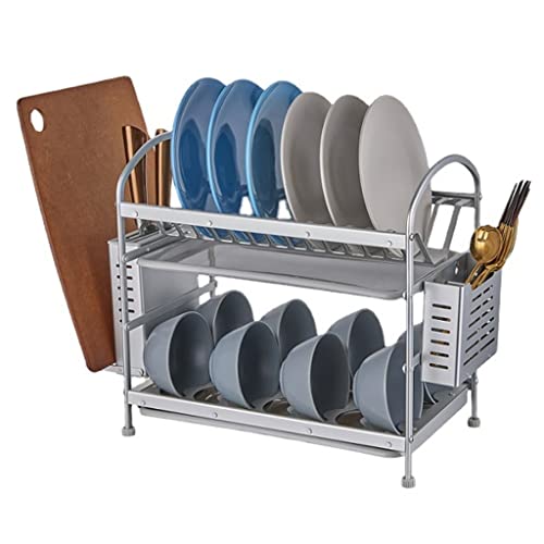 GXBPY Space Aluminum Household Countertop Utensil Storage Rack Kitchen Dish Double Storage Rack