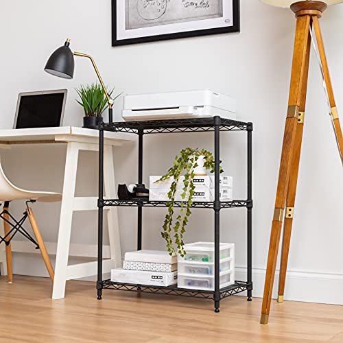 IRIS USA 3-Tier Adjustable Steel Storage Rack with Removable Locking Casters (Up to 600 lbs Loading Capacity), Easy Assembly Wire Organization Unit with Metal Shelves, Black (23.5"L x 14"W x 32"H)