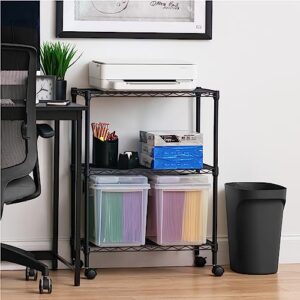 IRIS USA 3-Tier Adjustable Steel Storage Rack with Removable Locking Casters (Up to 600 lbs Loading Capacity), Easy Assembly Wire Organization Unit with Metal Shelves, Black (23.5"L x 14"W x 32"H)