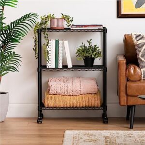 IRIS USA 3-Tier Adjustable Steel Storage Rack with Removable Locking Casters (Up to 600 lbs Loading Capacity), Easy Assembly Wire Organization Unit with Metal Shelves, Black (23.5"L x 14"W x 32"H)