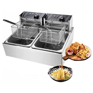 12l electric deep fryer commercial dual tanks fryers 2500w stainless steel countertop oil fryer, commercial restaurant, fast food restaurant