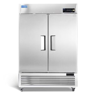 icecasa 54" w commercial refrigerator reach-in 49 cu.ft 2 solid door stainless steel commercial refrigerator fan cooling for restuarant, bar, shop, etc