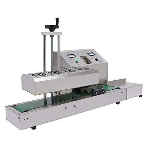 DNYSYSJ Continuous Automatic Horizontal Sealing Machine with Pure Copper Motor Sealing Stainless Steel Cup Sealing Machine with Adjustable Lifting Hand-wheel & Guide Rail LX6000A 15-80mm Silver Bottle Cap Sealer Machine Suitable for Sealing