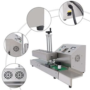 DNYSYSJ Continuous Automatic Horizontal Sealing Machine with Pure Copper Motor Sealing Stainless Steel Cup Sealing Machine with Adjustable Lifting Hand-wheel & Guide Rail LX6000A 15-80mm Silver Bottle Cap Sealer Machine Suitable for Sealing