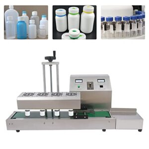 DNYSYSJ Continuous Automatic Horizontal Sealing Machine with Pure Copper Motor Sealing Stainless Steel Cup Sealing Machine with Adjustable Lifting Hand-wheel & Guide Rail LX6000A 15-80mm Silver Bottle Cap Sealer Machine Suitable for Sealing