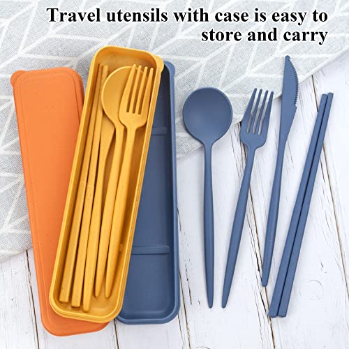 4 Sets Reusable Utensils Set with Case, Travel Utensils with Case, Reusable Utensils for Lunch Box accessories, Portable Chopsticks Knife Fork and Spoon Lunch Utensils Set for Work,Travel or Daily use