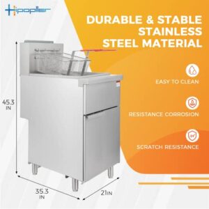 HIPOPLLER Gas Floor Fryer, 5 Tube Natural Gas Stainless Steel Fryer w/Single Drain Temperature Control for Restaurant 150000BTU