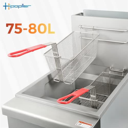 HIPOPLLER Gas Floor Fryer, 5 Tube Natural Gas Stainless Steel Fryer w/Single Drain Temperature Control for Restaurant 150000BTU