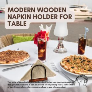 Modern Wooden Napkin Holder for Table with Black Steel Wire-Farmhouse Napkins Holder-Napkin Holders for Kitchen & Dining Tables