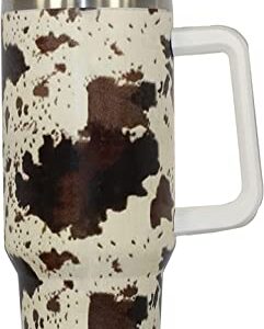 wonshia 40oz brown Cow Tumbler With handle, Stainless Steel Tumbler With Lid and Straws, Double Vacuum Leak Proof Travel Coffee Mug Cup Water Bottle For Home, Office, Party……