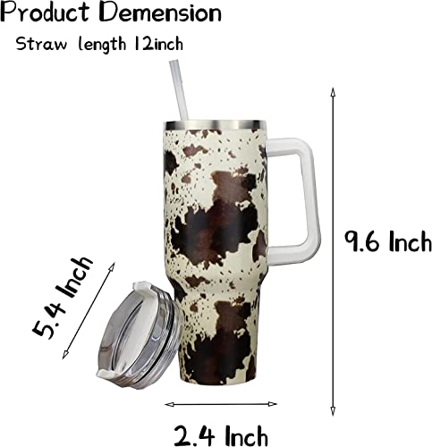 wonshia 40oz brown Cow Tumbler With handle, Stainless Steel Tumbler With Lid and Straws, Double Vacuum Leak Proof Travel Coffee Mug Cup Water Bottle For Home, Office, Party……