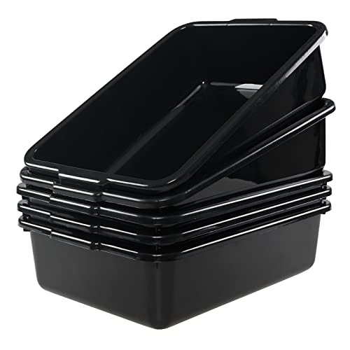 Cinkyou 5 Packs Black Plastic Commercial Bus Box, Small Bus Tubs, 8 Liters