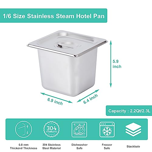 8 Pack Hotel Pans 1/6 Size Steam Table Pan with Lid,Commercial Stainless Steel Pan, Catering Food Pan for Food Warmer Party Restaurant Catering Supplies Restaurants