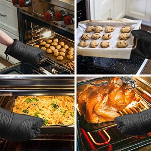 Vaincre Oven Mitts Heat Resistant - 2PCS Black Silicone Oven Mitts, Non-Slip Grip Soft Oven Mitt, Flexible Kitchen Oven Mits Potholders Oven Gloves for Cooking Baking Kitchen Mittens