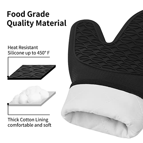 Vaincre Oven Mitts Heat Resistant - 2PCS Black Silicone Oven Mitts, Non-Slip Grip Soft Oven Mitt, Flexible Kitchen Oven Mits Potholders Oven Gloves for Cooking Baking Kitchen Mittens