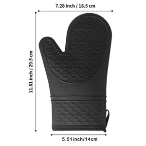 Vaincre Oven Mitts Heat Resistant - 2PCS Black Silicone Oven Mitts, Non-Slip Grip Soft Oven Mitt, Flexible Kitchen Oven Mits Potholders Oven Gloves for Cooking Baking Kitchen Mittens