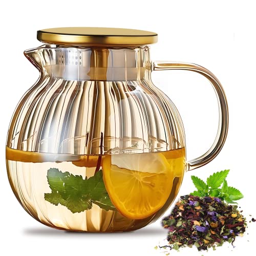 Saeifin Glass Teapot Stovetop Safe, Glass Tea Kettle 44oz/1300ml with Lid Perfect for Microwave Use, Handcrafted with Durable Borosilicate Glass and Stainless Steel Infuser, Ideal for Loose Leaf Tea