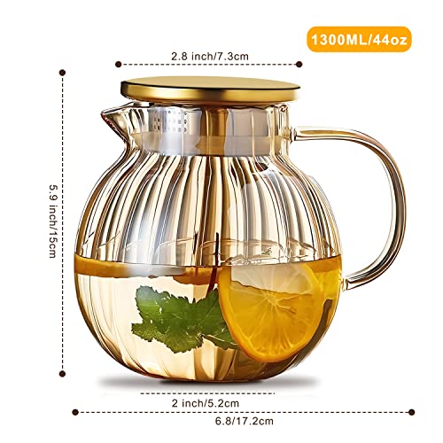 Saeifin Glass Teapot Stovetop Safe, Glass Tea Kettle 44oz/1300ml with Lid Perfect for Microwave Use, Handcrafted with Durable Borosilicate Glass and Stainless Steel Infuser, Ideal for Loose Leaf Tea