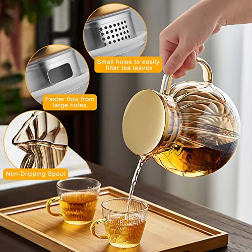 Saeifin Glass Teapot Stovetop Safe, Glass Tea Kettle 44oz/1300ml with Lid Perfect for Microwave Use, Handcrafted with Durable Borosilicate Glass and Stainless Steel Infuser, Ideal for Loose Leaf Tea