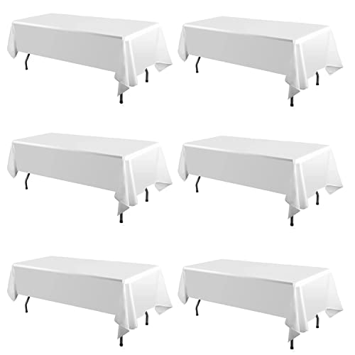 Yabool White Table Cloth Rectangle,Polyester Table Cloth, Wrinkle Resistant Washable Polyester Table Cover for Wedding Dining Table Buffet Parties and Camping. (White, 60 x 102 Inch 6Pack)