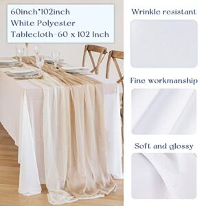 Yabool White Table Cloth Rectangle,Polyester Table Cloth, Wrinkle Resistant Washable Polyester Table Cover for Wedding Dining Table Buffet Parties and Camping. (White, 60 x 102 Inch 6Pack)