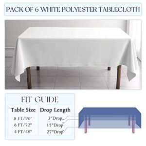 Yabool White Table Cloth Rectangle,Polyester Table Cloth, Wrinkle Resistant Washable Polyester Table Cover for Wedding Dining Table Buffet Parties and Camping. (White, 60 x 102 Inch 6Pack)