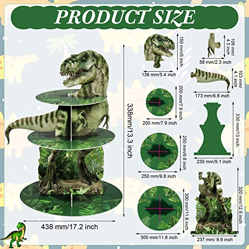 3 Tier Dinosaur Cupcake Stand Party Decorations Dinosaur Theme Cupcake Holder Decorations Dinosaur Dessert Tower for Kids Boys Dinosaur Jungle Theme Party Birthday Supplies