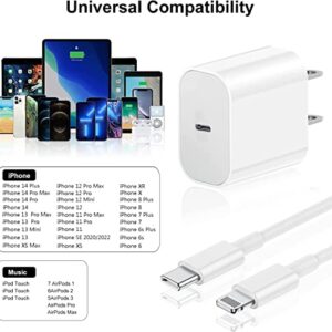 Fast Charger iPhone [Apple MFi Certified] 1 Pack 20W PD USB C Wall Fast Charger Adapter with 1 Pack 6FT Type C to Lightning Cable Compatible with iPhone 14 Plus 14 13 12 11 Pro Max Mini XS XR X iPad