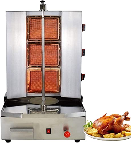 NJTFHU 3 Burners Shawarma Machine Commercial Chicken Shawarma Machine Gyro Grill Rotating Kebab Machine for Commercial Kitchen Use, Silver