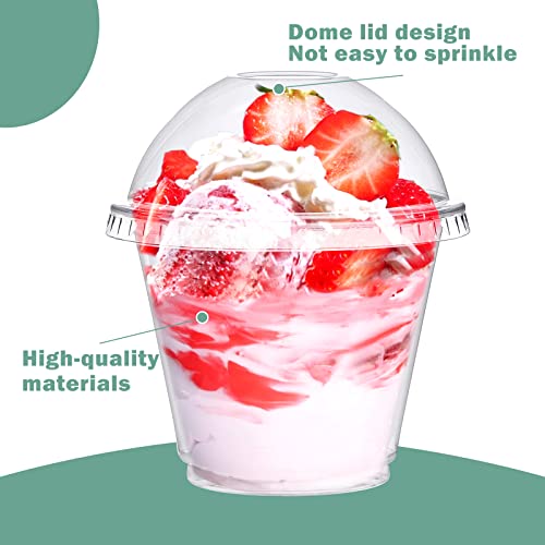 Giwrmu 9 oz Clear Plastic Cups, Ice Cream Cups with Dome Lids,PET Plastic Disposable Drinking Cups, Transparent Party Cups Perfect for Picnic, BBQ,Party, Travel and Events(50 Count)