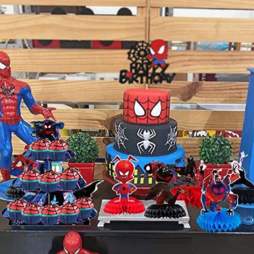 Miles Morales Cupcake Stand, Spider Hero Miles Party Supplies, 3-Tier Dessert Stand Black Spider Hero Party Decorations for Boys Kids Baby Shower