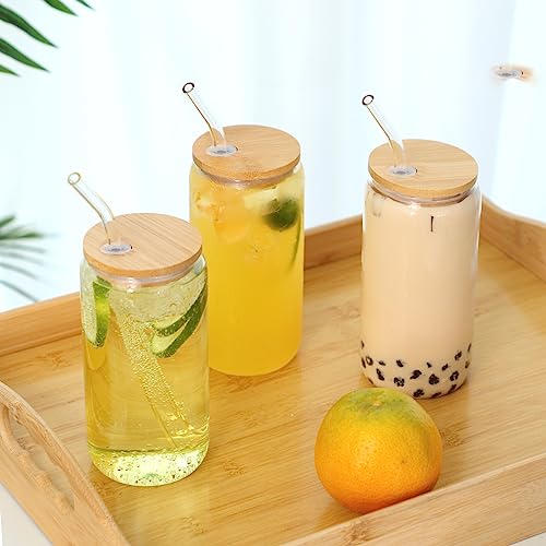 Moretoes 5pcs 16oz Glass Cups with Lids and Straws, Glass Iced Coffee Cups Drinking Glasses Set, Cute Tumbler Cup Boba Bottle for Jumbo Smoothie, Bubble Tea, Cold Brew,Soda, Juice