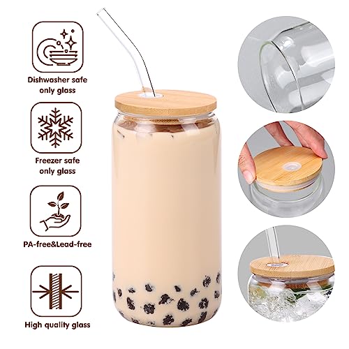 Moretoes 3pcs 16oz Glass Cups with Lids and Straws, Glass Iced Coffee Cups Drinking Glasses Set, Cute Tumbler Cup Boba Bottle for Jumbo Smoothie, Bubble Tea, Cold Brew,Soda, Juice