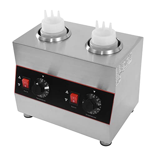 Commercial Electric Cheese Sauce Warmer Countertop Food Sauce Warmer Multifunction 110V, Topping Bottle Warmer Hot Cheese Sauce Melter and Dispenser with Two Bottles