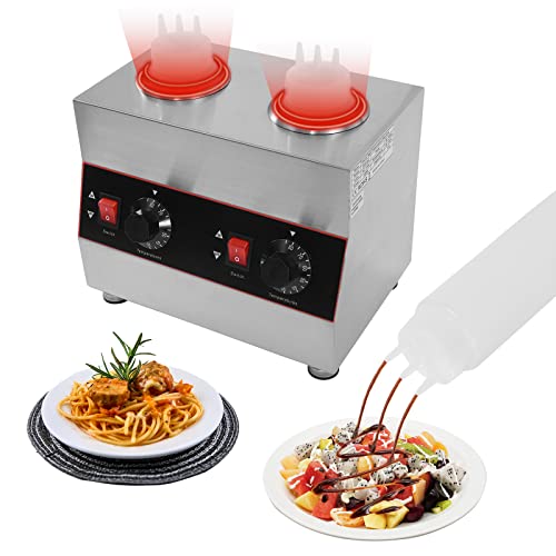 Commercial Electric Cheese Sauce Warmer Countertop Food Sauce Warmer Multifunction 110V, Topping Bottle Warmer Hot Cheese Sauce Melter and Dispenser with Two Bottles