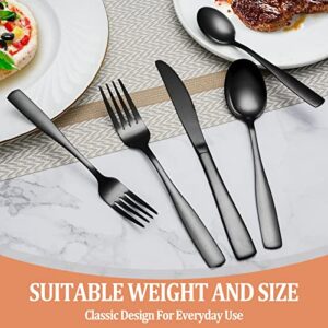 20 Pcs Black Silverware Set, Food-Grade Stainless Steel Flatware Set for 4, Square Cutlery Set, Mirror Polished Tableware Eating Utensils Set for Kitchen, Include Knife Fork Spoon Set,Dishwasher Safe