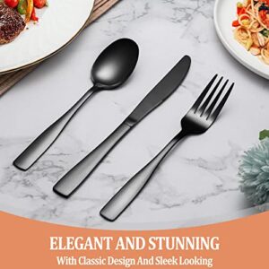 20 Pcs Black Silverware Set, Food-Grade Stainless Steel Flatware Set for 4, Square Cutlery Set, Mirror Polished Tableware Eating Utensils Set for Kitchen, Include Knife Fork Spoon Set,Dishwasher Safe